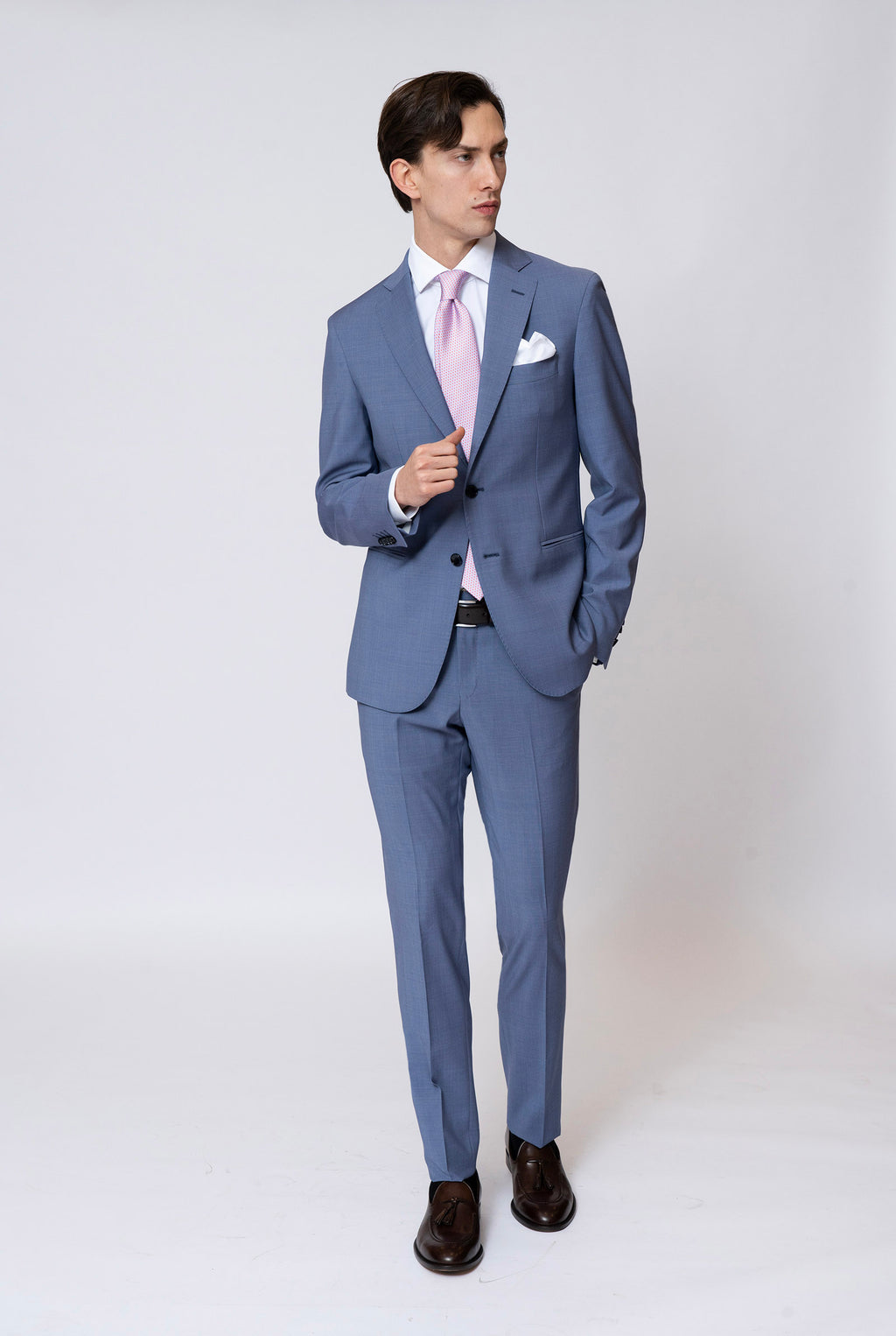 Abito monopetto in lana super fine rever classico Blu Glicine – Modesto ...