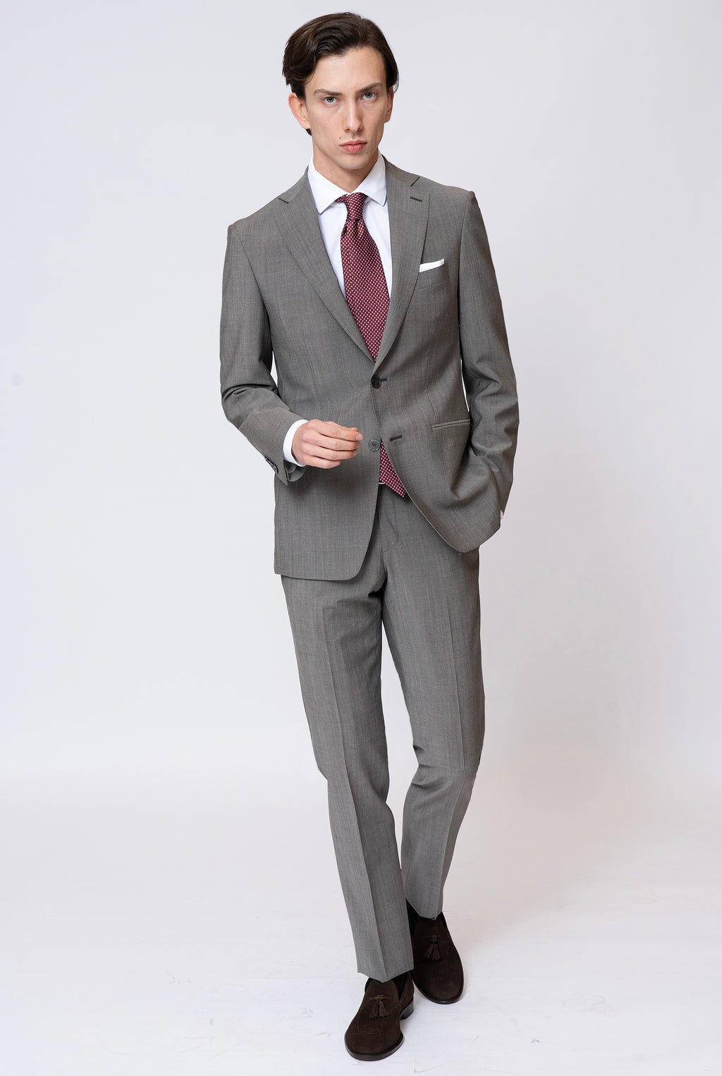 Single-breasted suit in moher wool classic lapel Sand color – Modesto ...